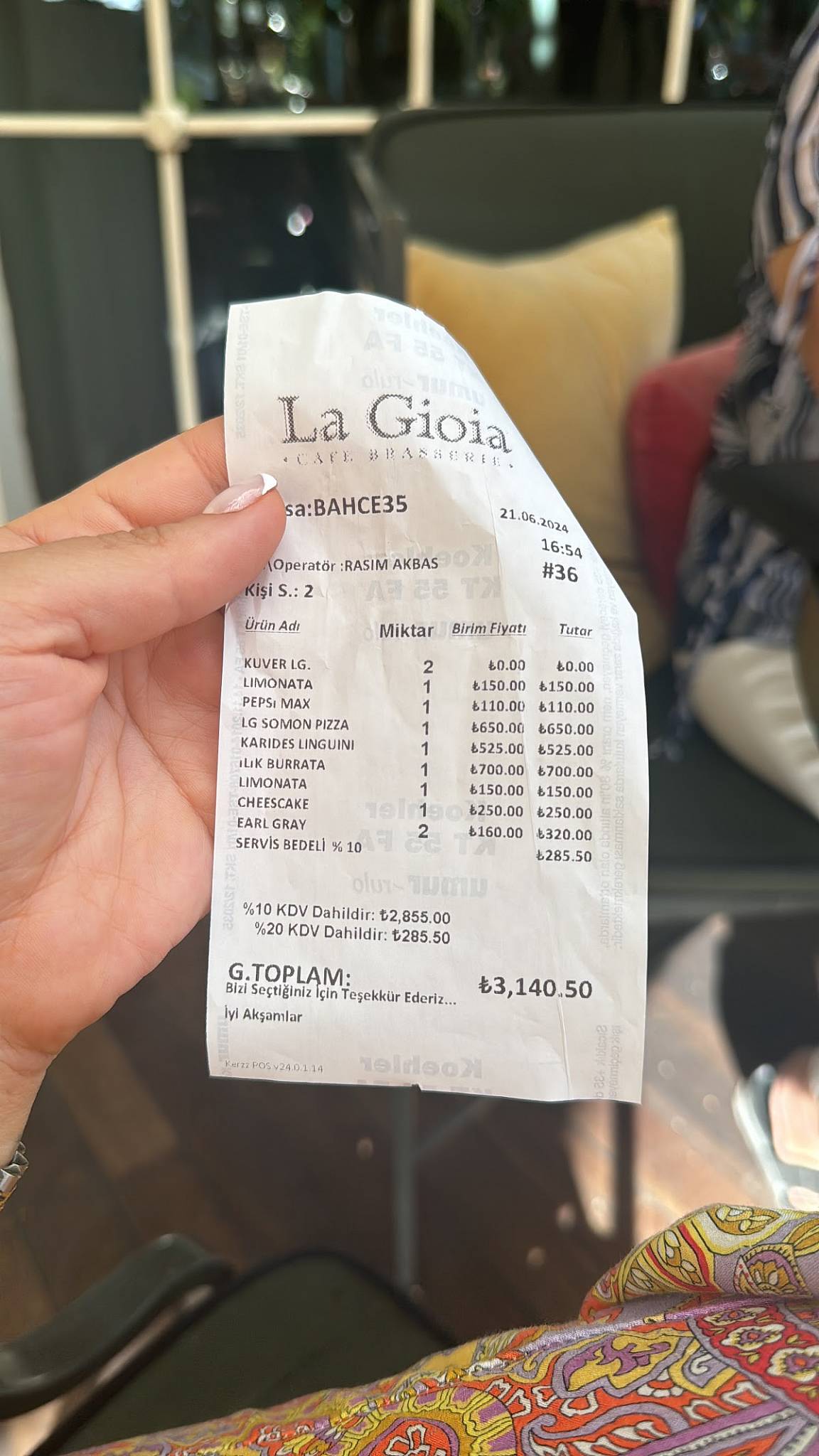 Menu at La Gioia, Ankara, Tahran Cd. No:2