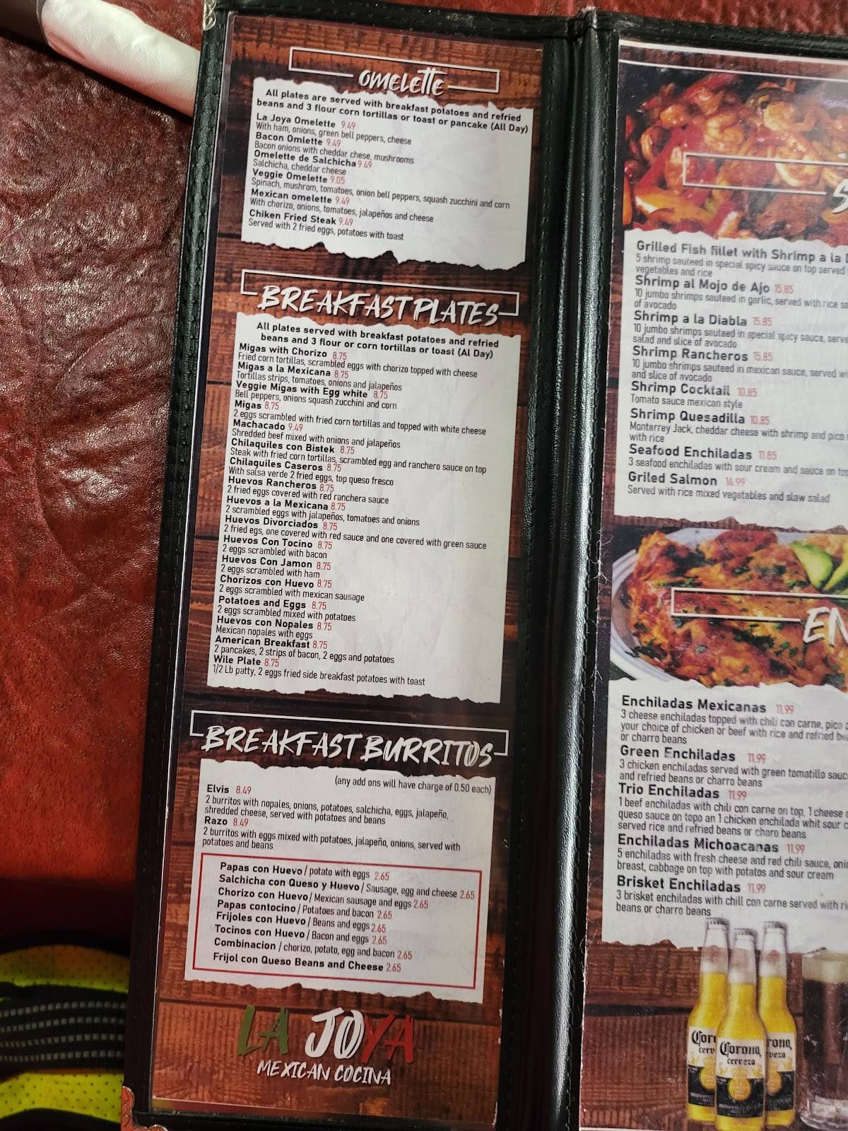 Menu at La Joya Mexican Cocina restaurant, Wylie