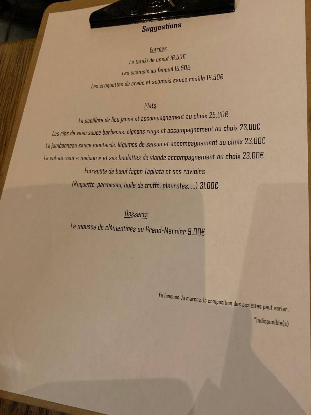 Menu au La Ligne 147 restaurant, Ramillies