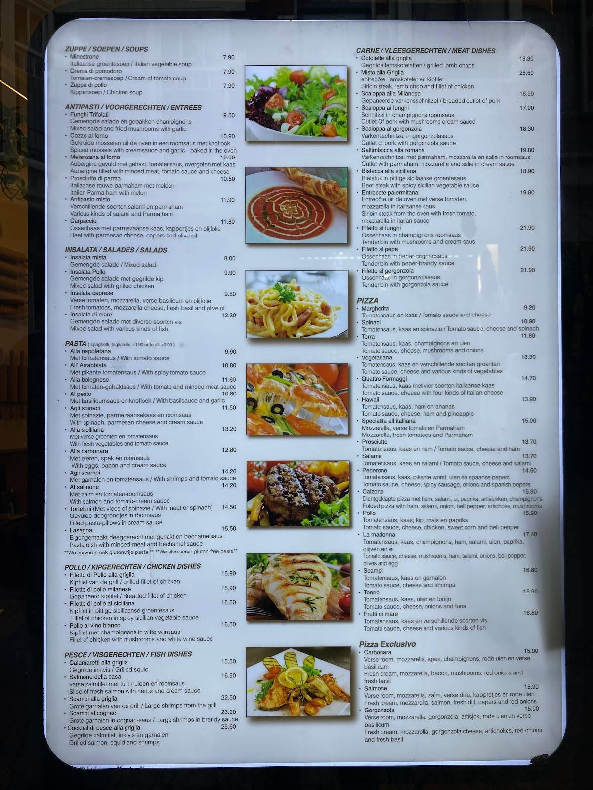 Menu au La Madonna, Amsterdam, Nieuwendijk 33