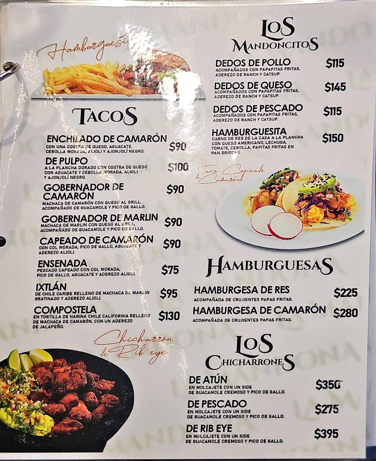 Menu at La Mandona Botanero Playas restaurant, Tijuana