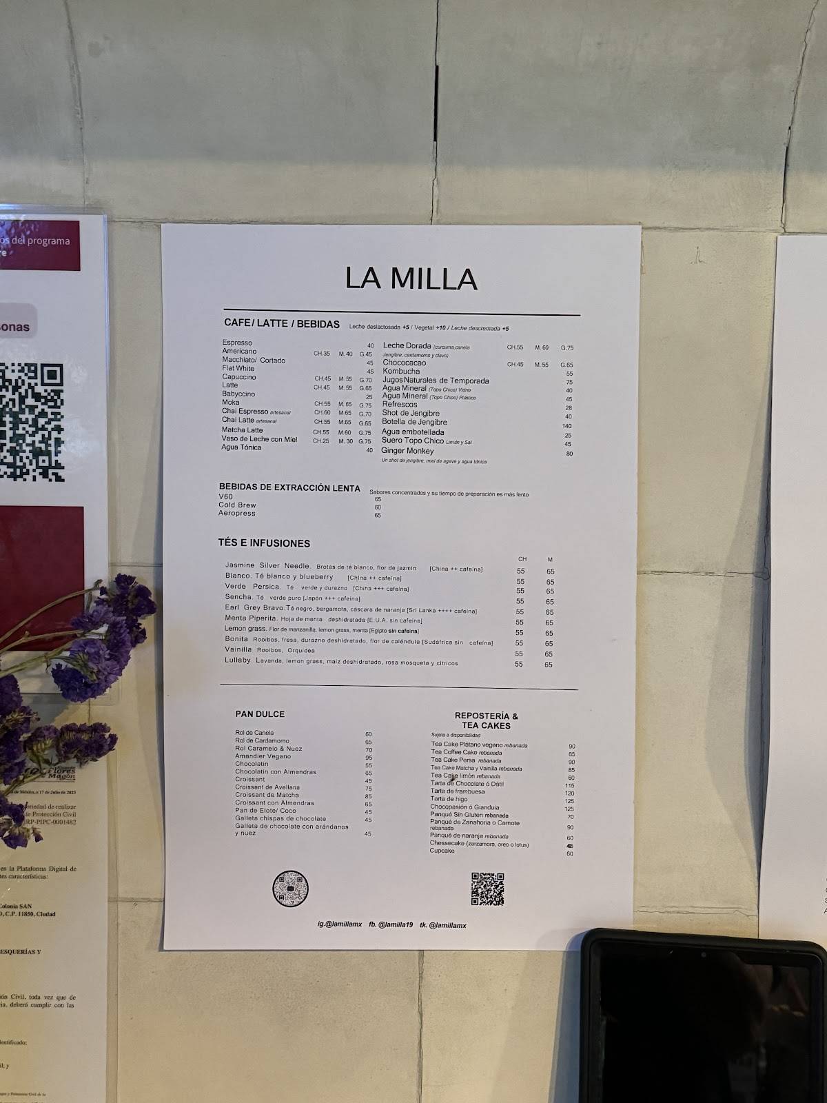 Carta del restaurante La Milla, Ciudad López Mateos