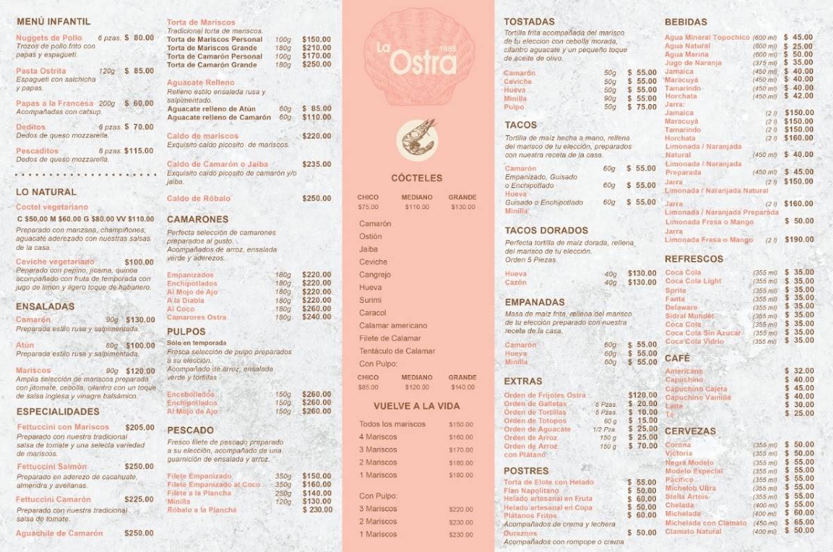 Carta del restaurante La Ostra Prime, Xalapa Enríquez