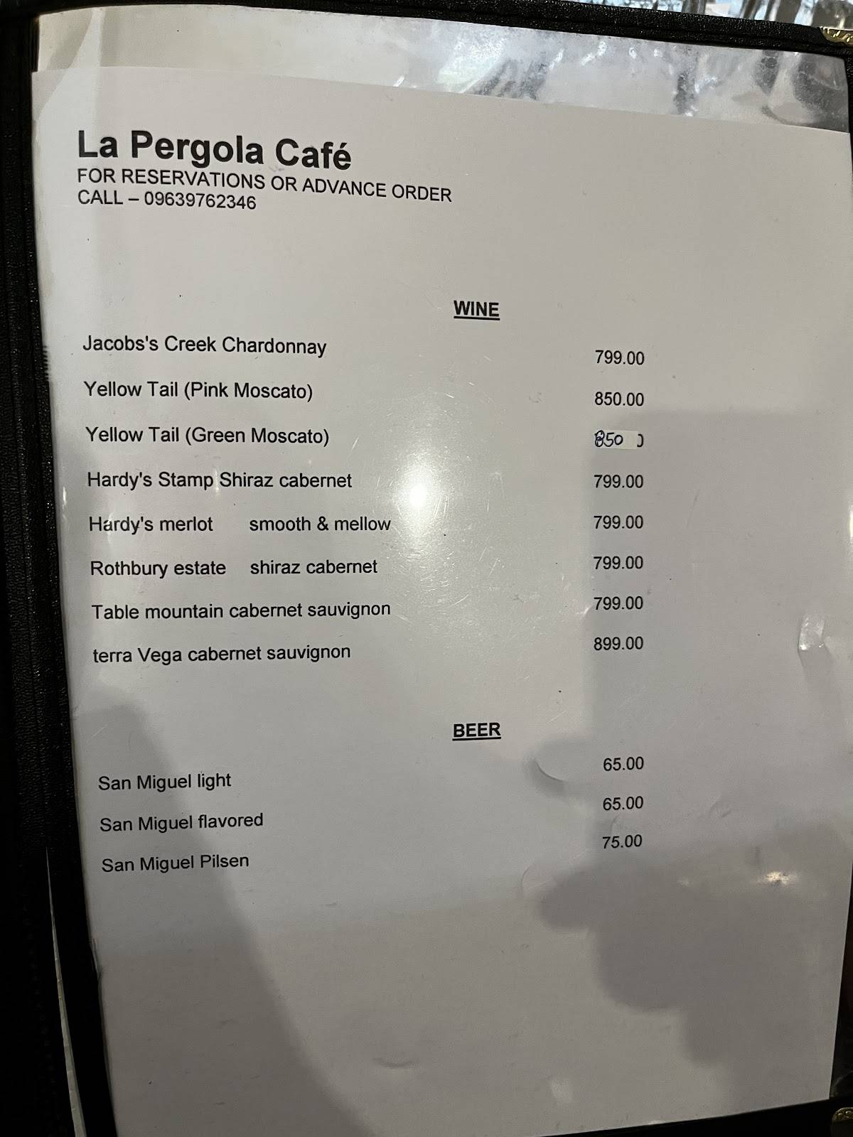 Menu at La Pergola Cafe, Pagadian City