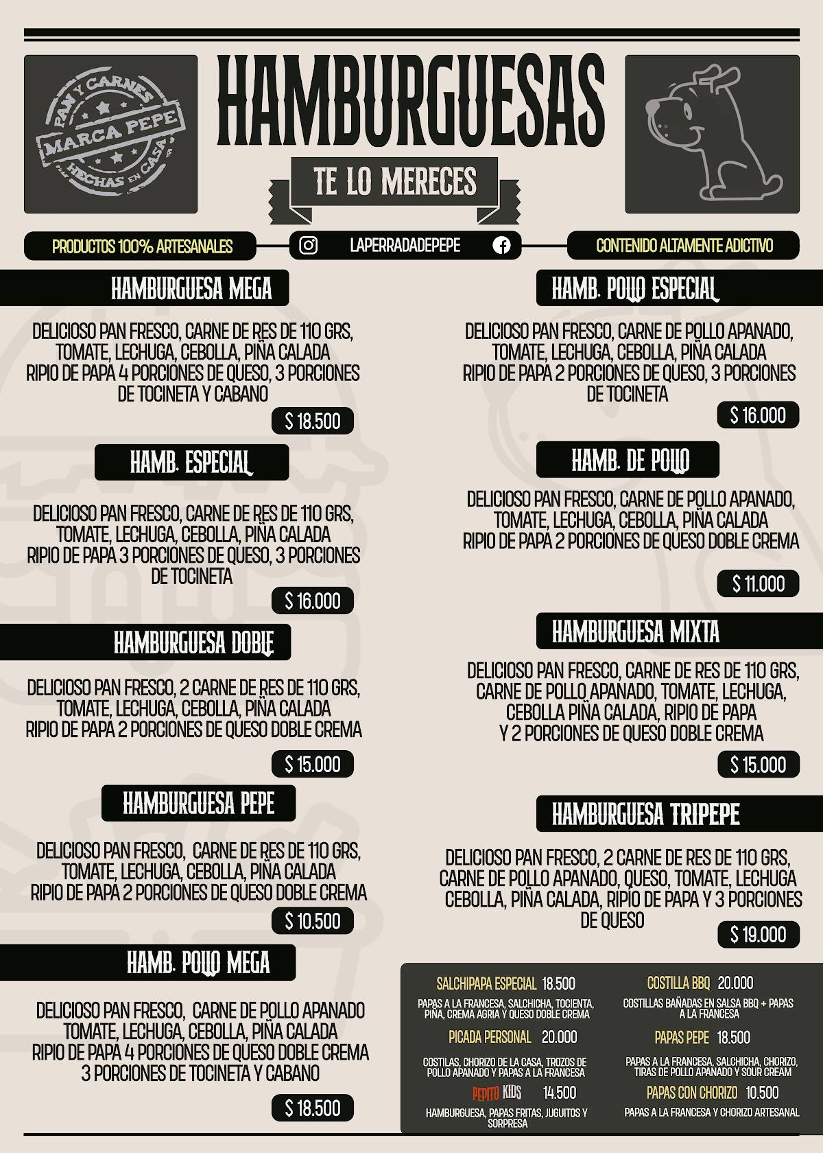 Carta del restaurante La Perrad@ D' Pepe Calarcá / Perros Calientes y ...