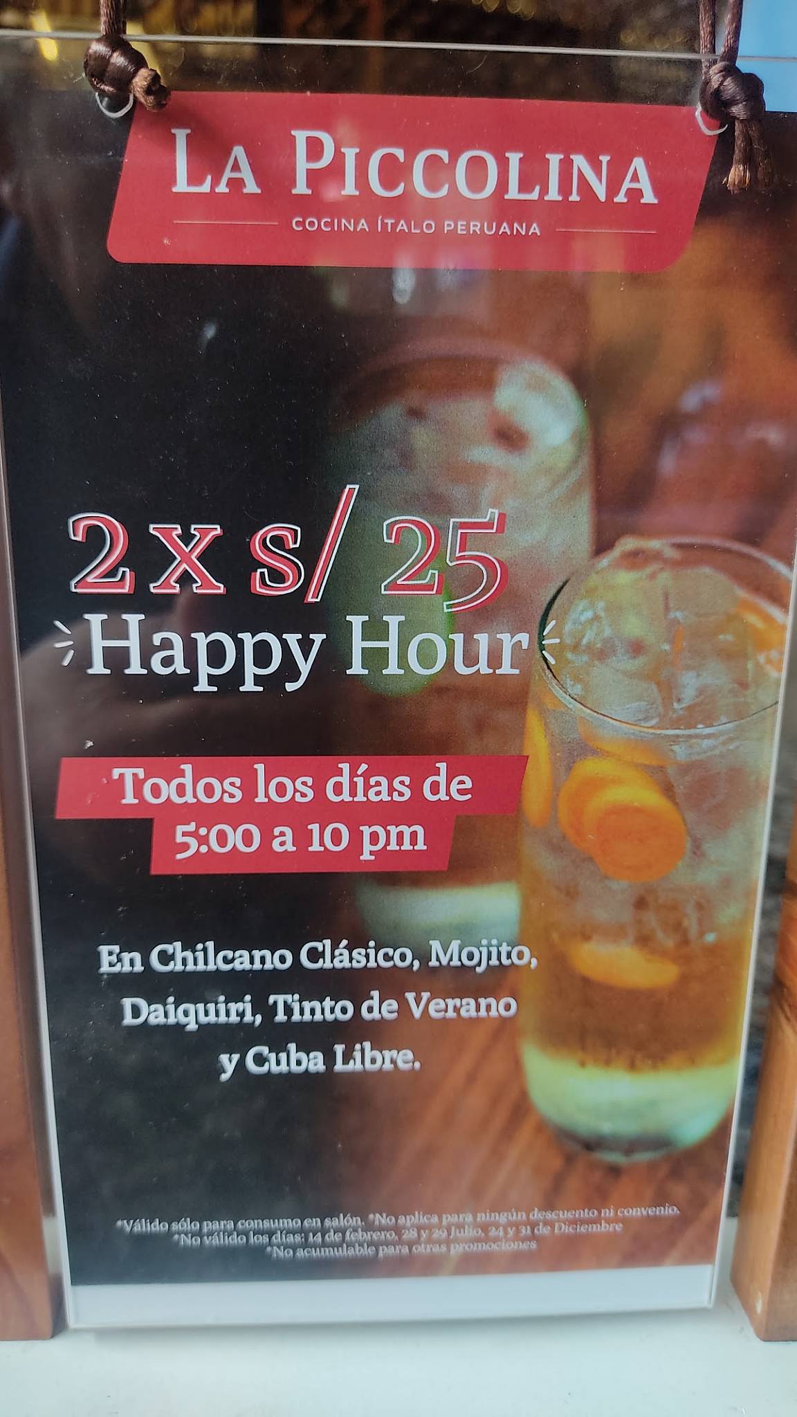 Carta del restaurante La Piccolina, San Borja, C. Morelli 235