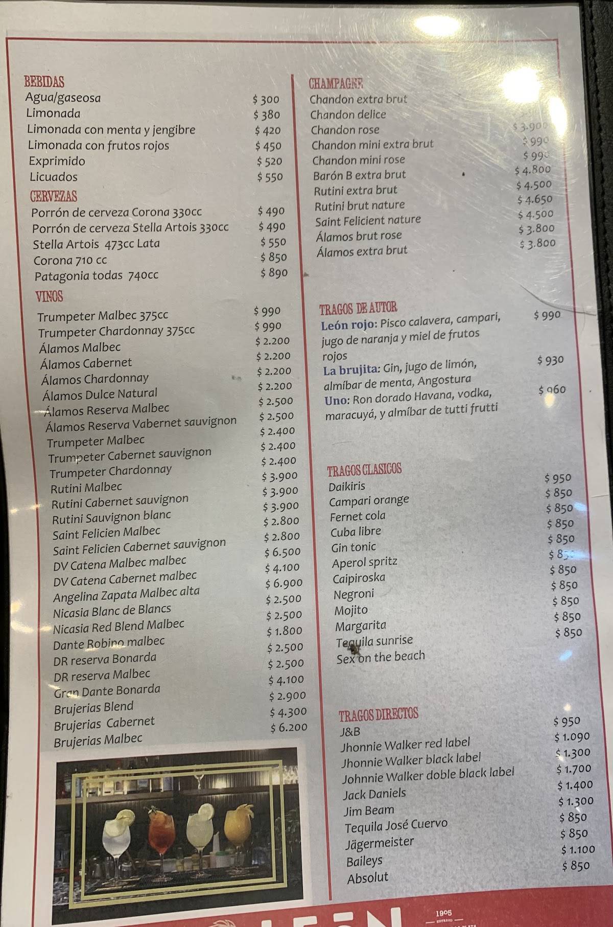 Carta de León Bar Bistró, La Plata