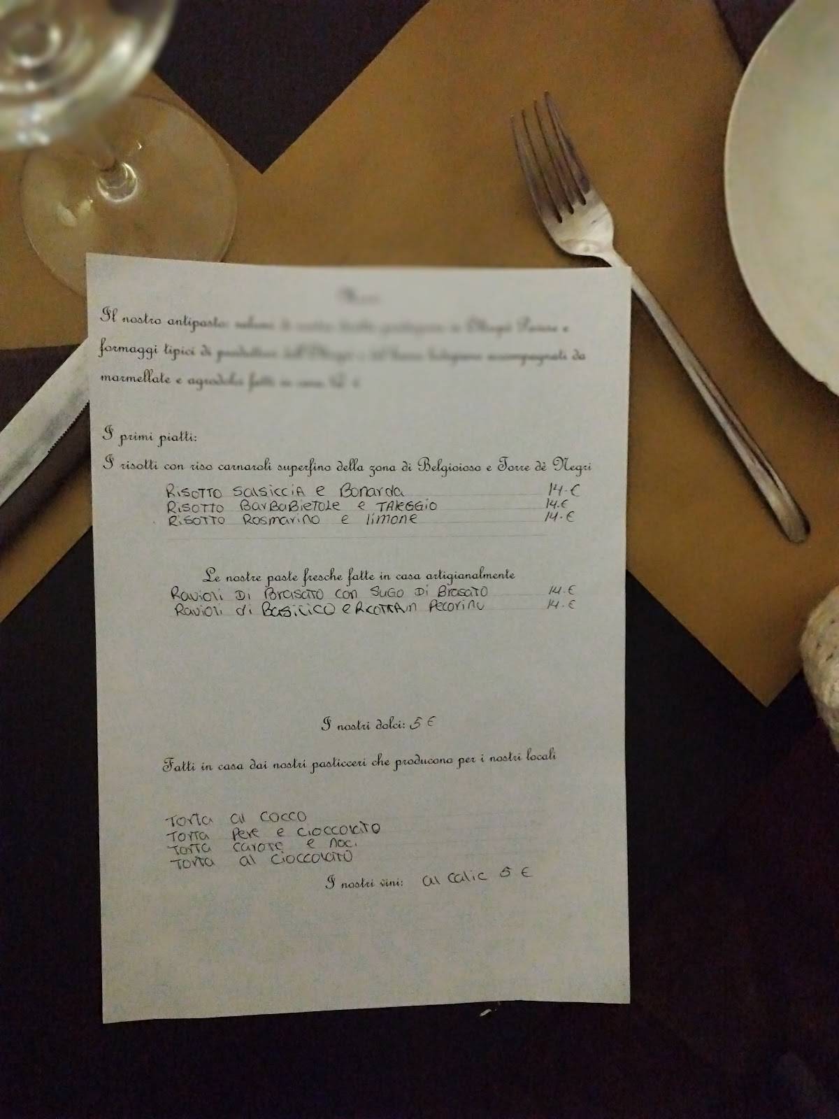 Menu da La Posta ristorante, Pavia, Corso Giuseppe Garibaldi