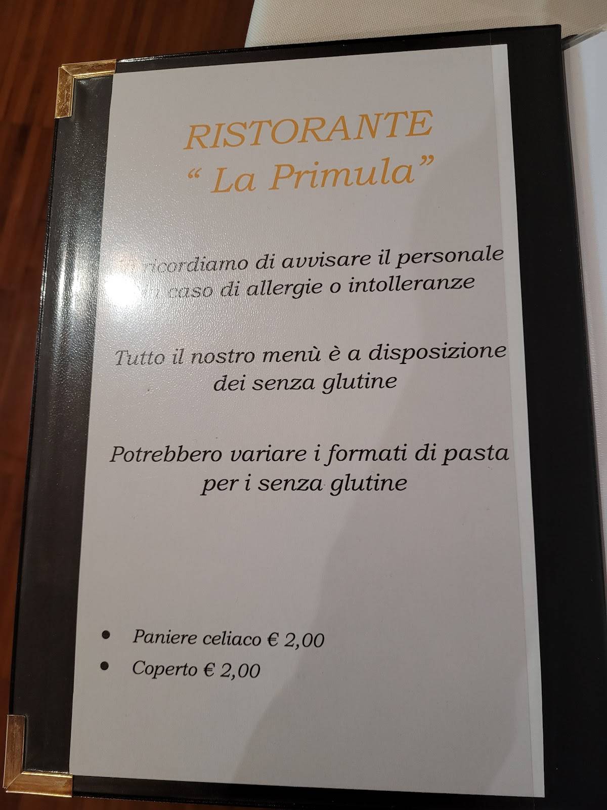 Menu da La Primula ristorante, Italia