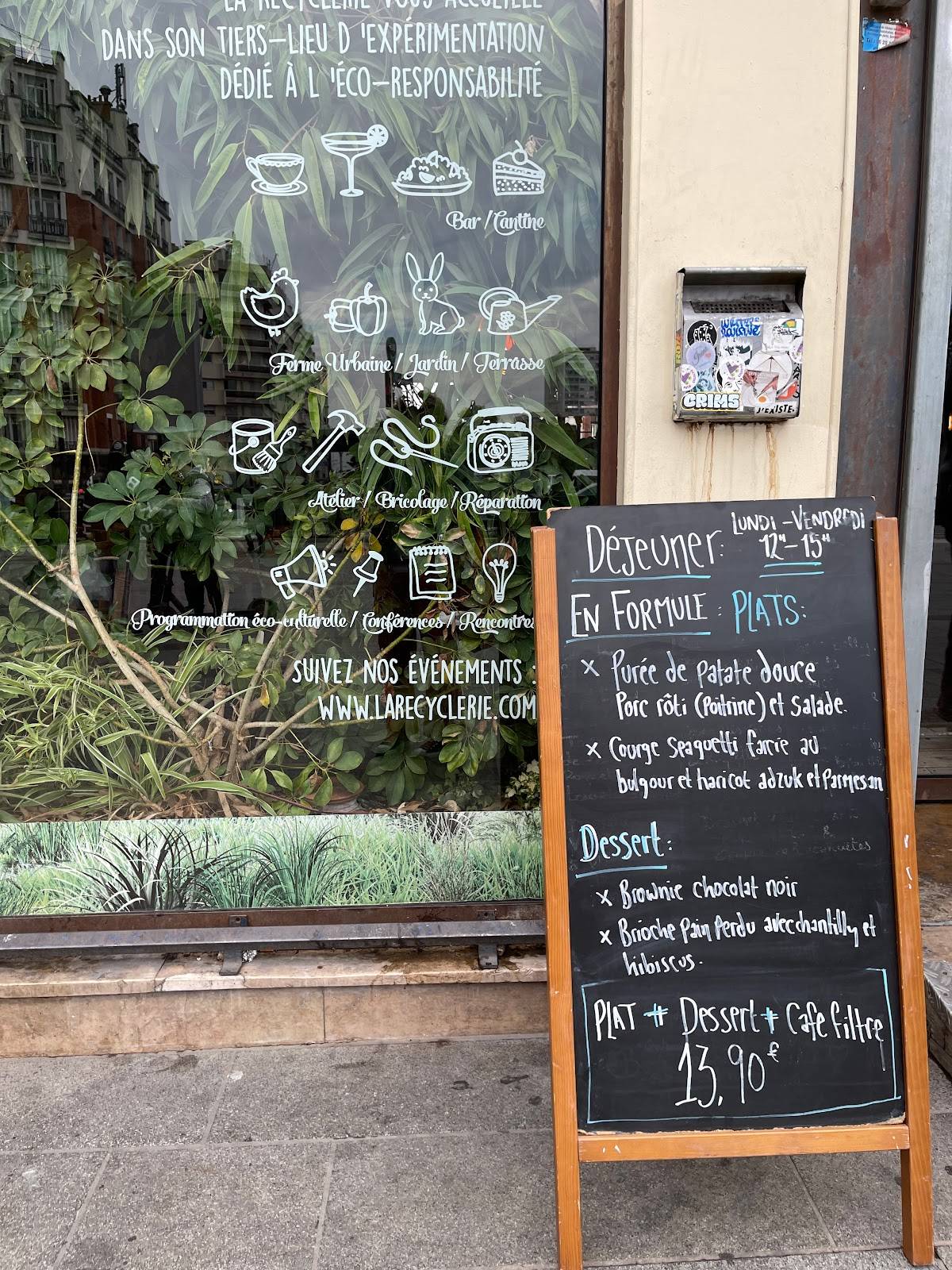 Menu at La REcyclerie cafe, Paris, 83 Bd Ornano