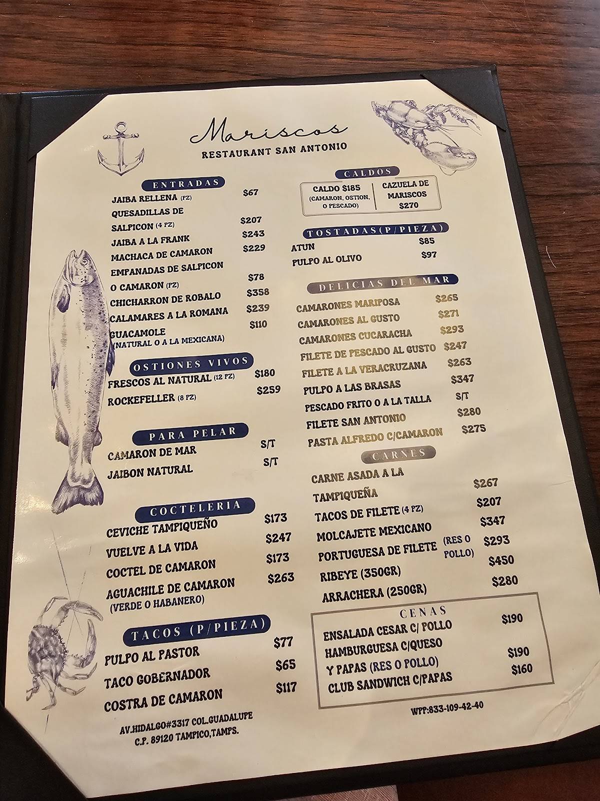 Carta del restaurante La Resaca, Tampico