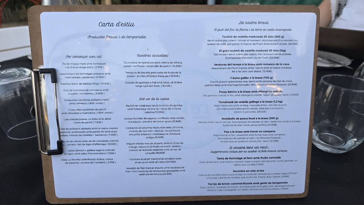 Carta del restaurante La Revolta, Esparraguera