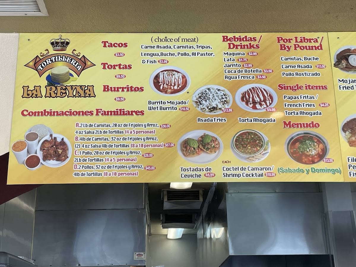 Menu at La Reyna restaurant, Lompoc