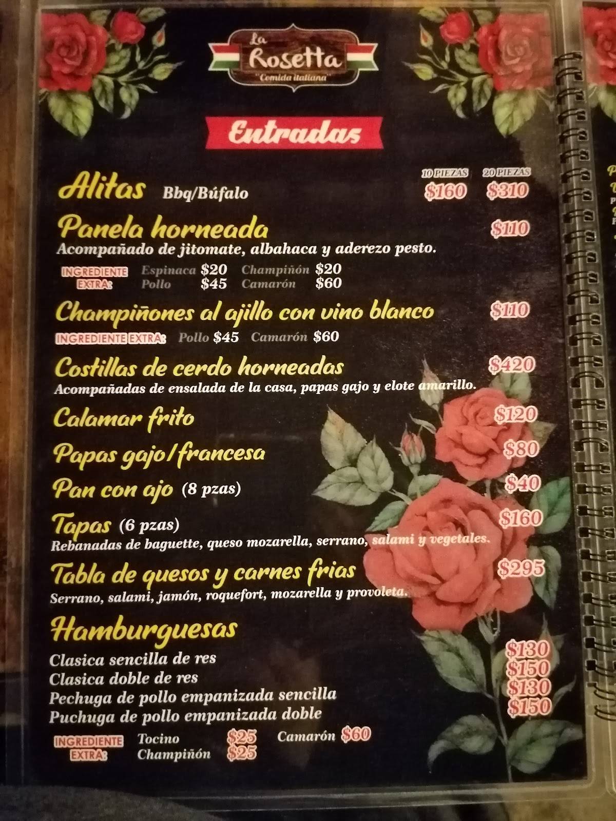 Carta del restaurante La Rosetta Planta Alta, San Pedro Tlaquepaque