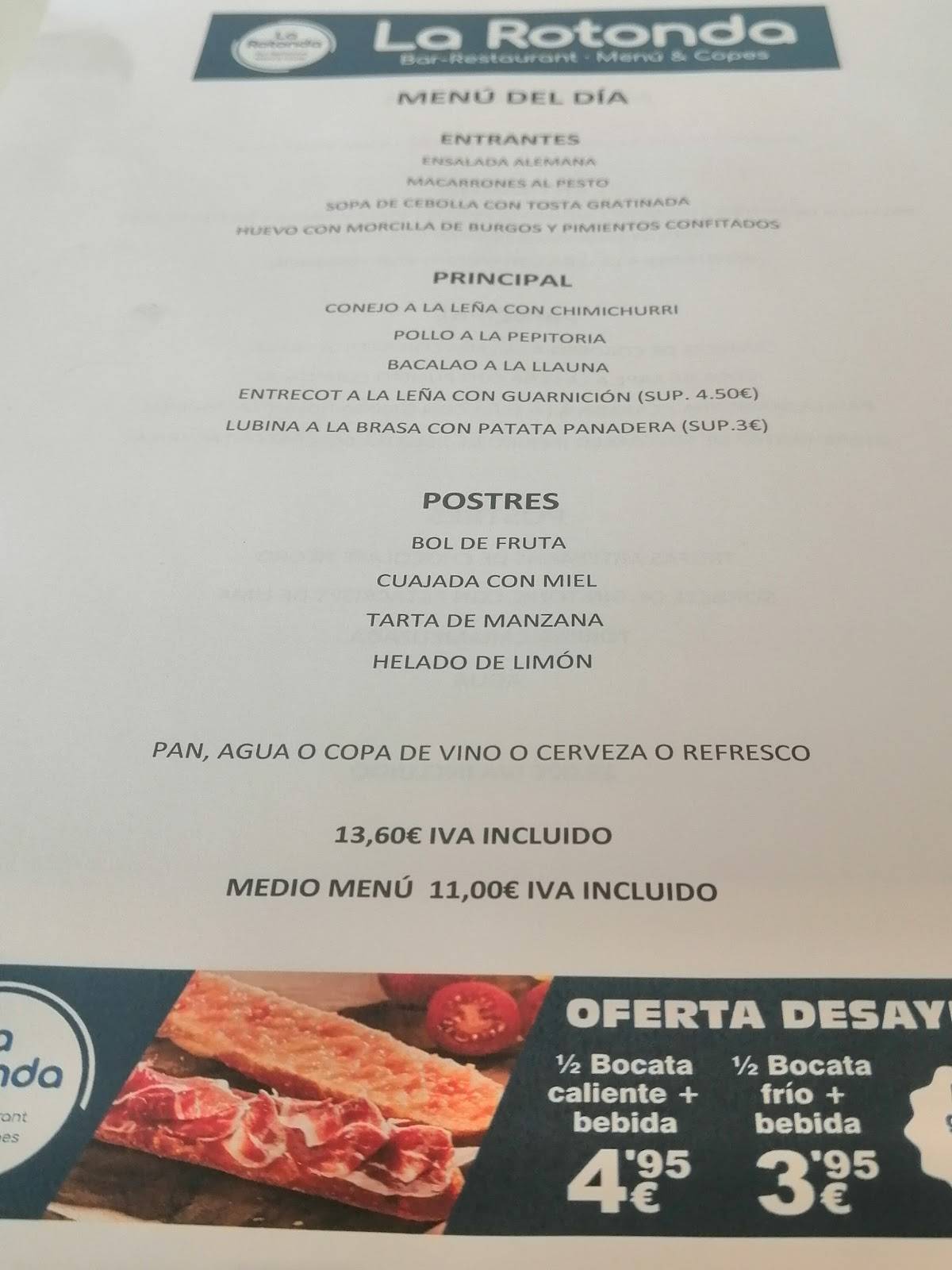 Menu at La Rotonda Bar-Restaurant, Menú y Copas, Barcelona
