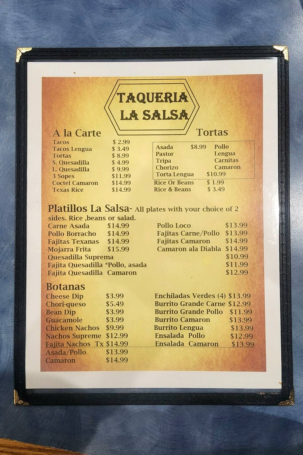 Menu at La Salsa restaurant, Savannah, 147 Main St