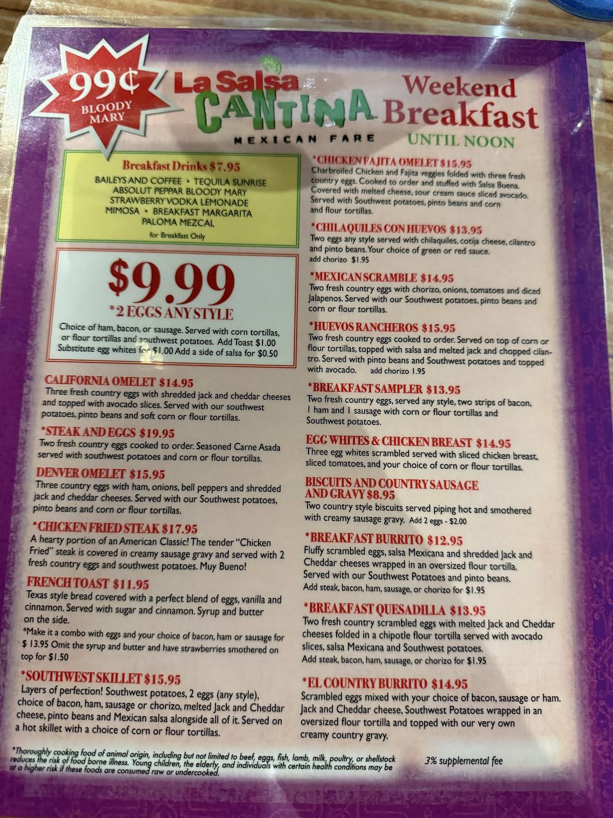 Menu at La Salsa restaurant, Las Vegas, Las Vegas Blvd S Suite 380