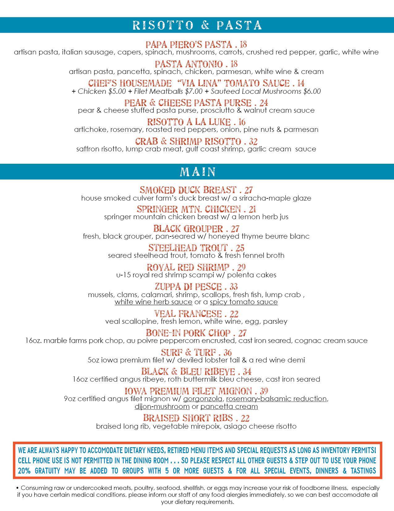 Menu at La Scala Mediterranean Bistro pub & bar, Rome