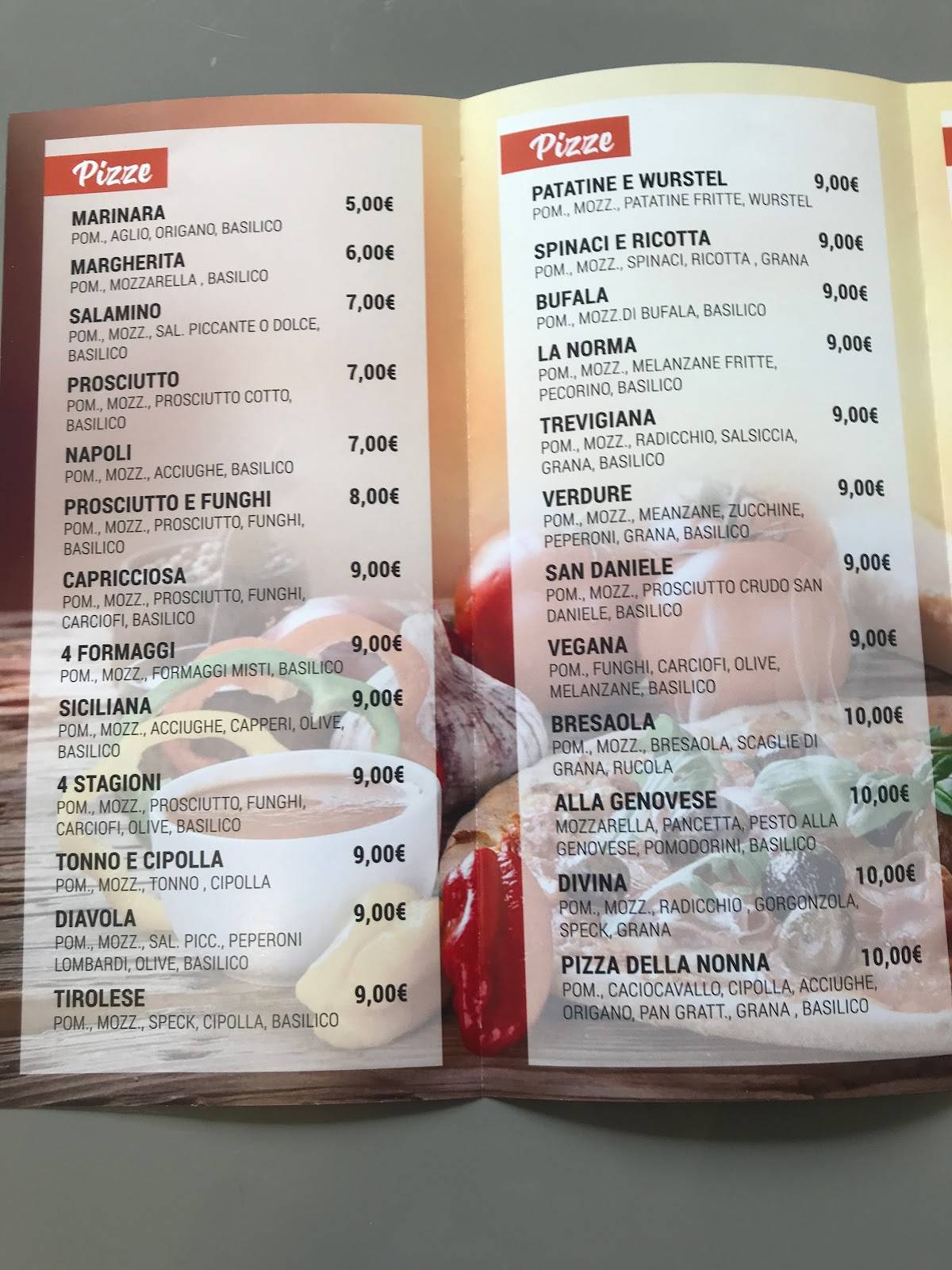 Menu da La Spiga ristorante, Bolzano