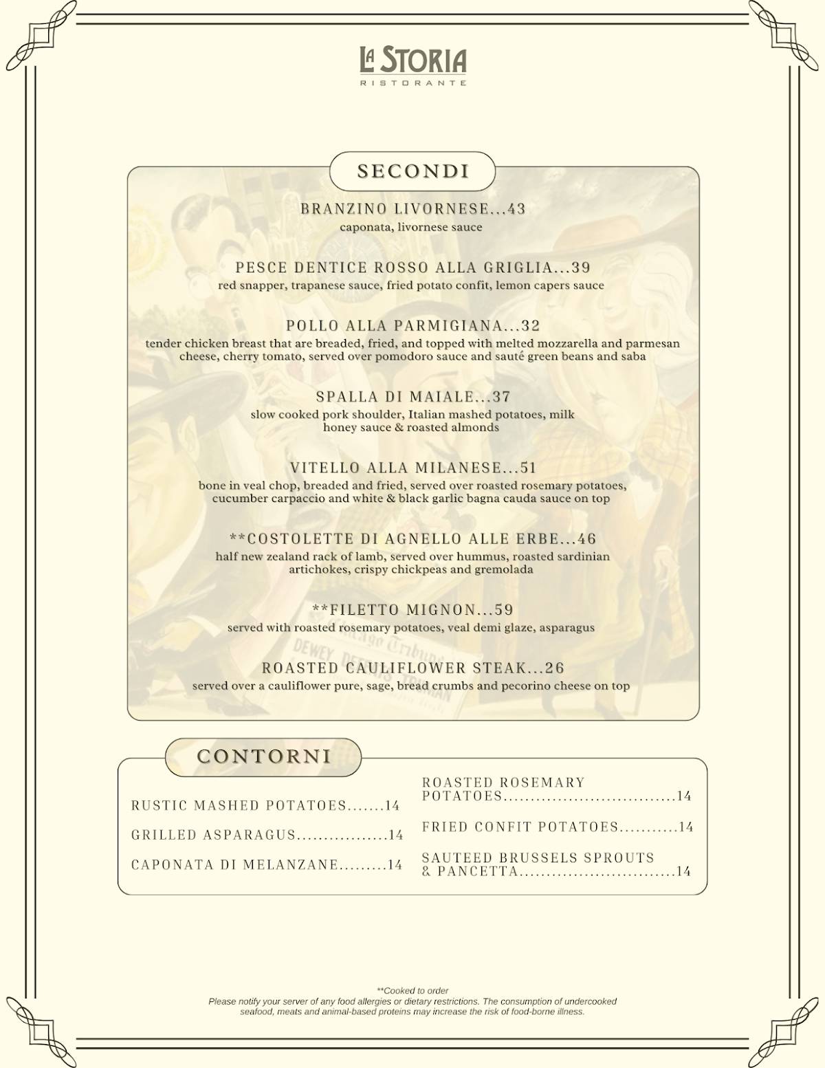Menu at La Storia, Italian Restaurant, Chicago