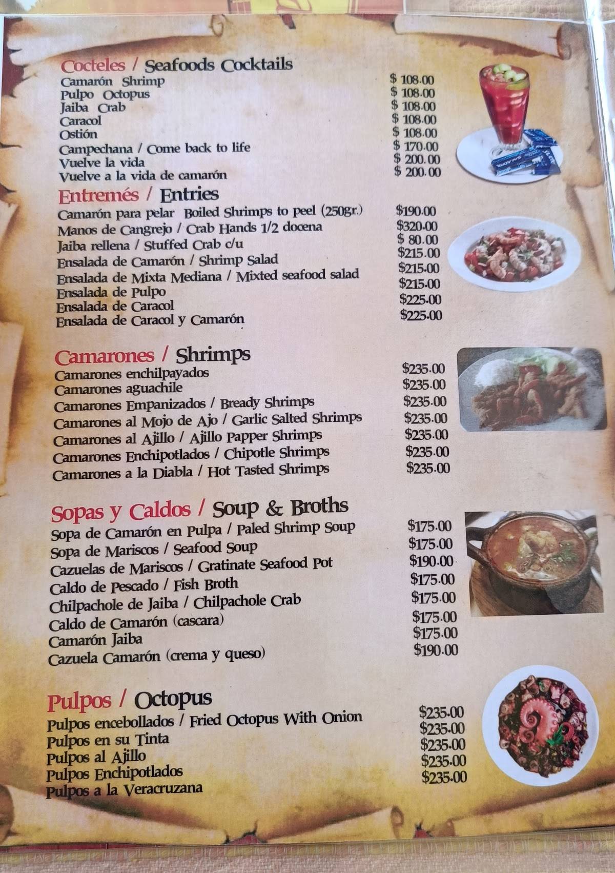 Menu at La Suriana II restaurant, Veracruz, Av. Ignacio Zaragoza 286
