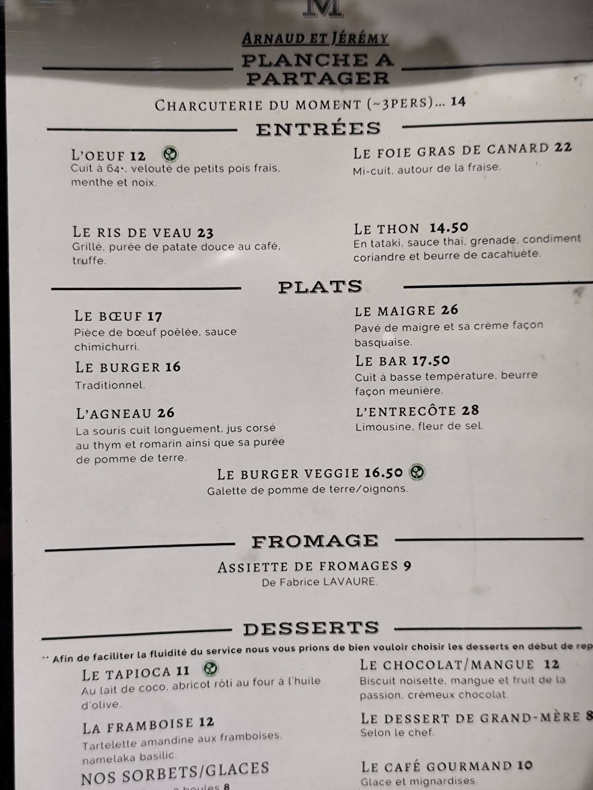 Menu au La Table de M restaurant, Uzerche