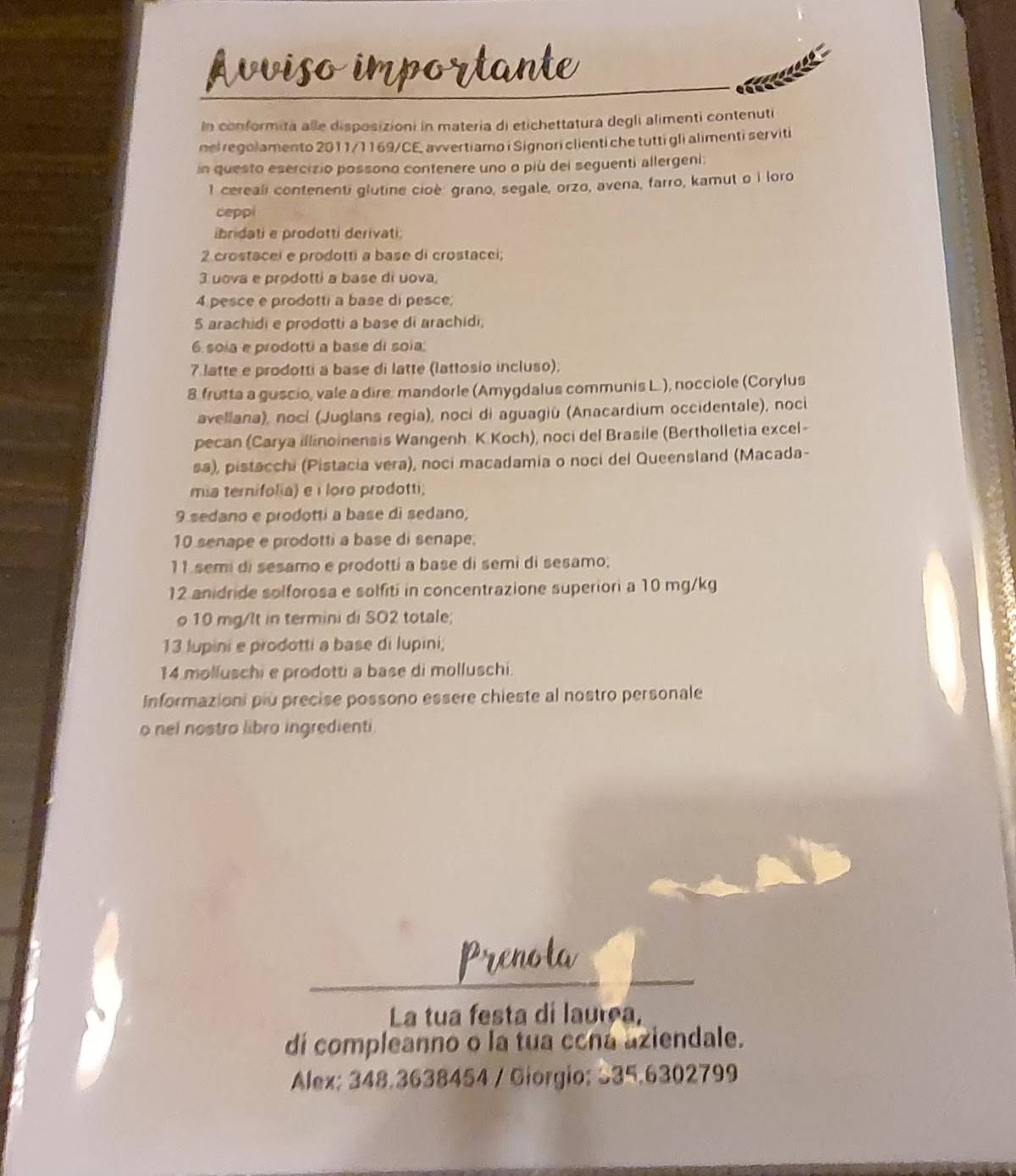 Menu da La Tana live Pub, Udine