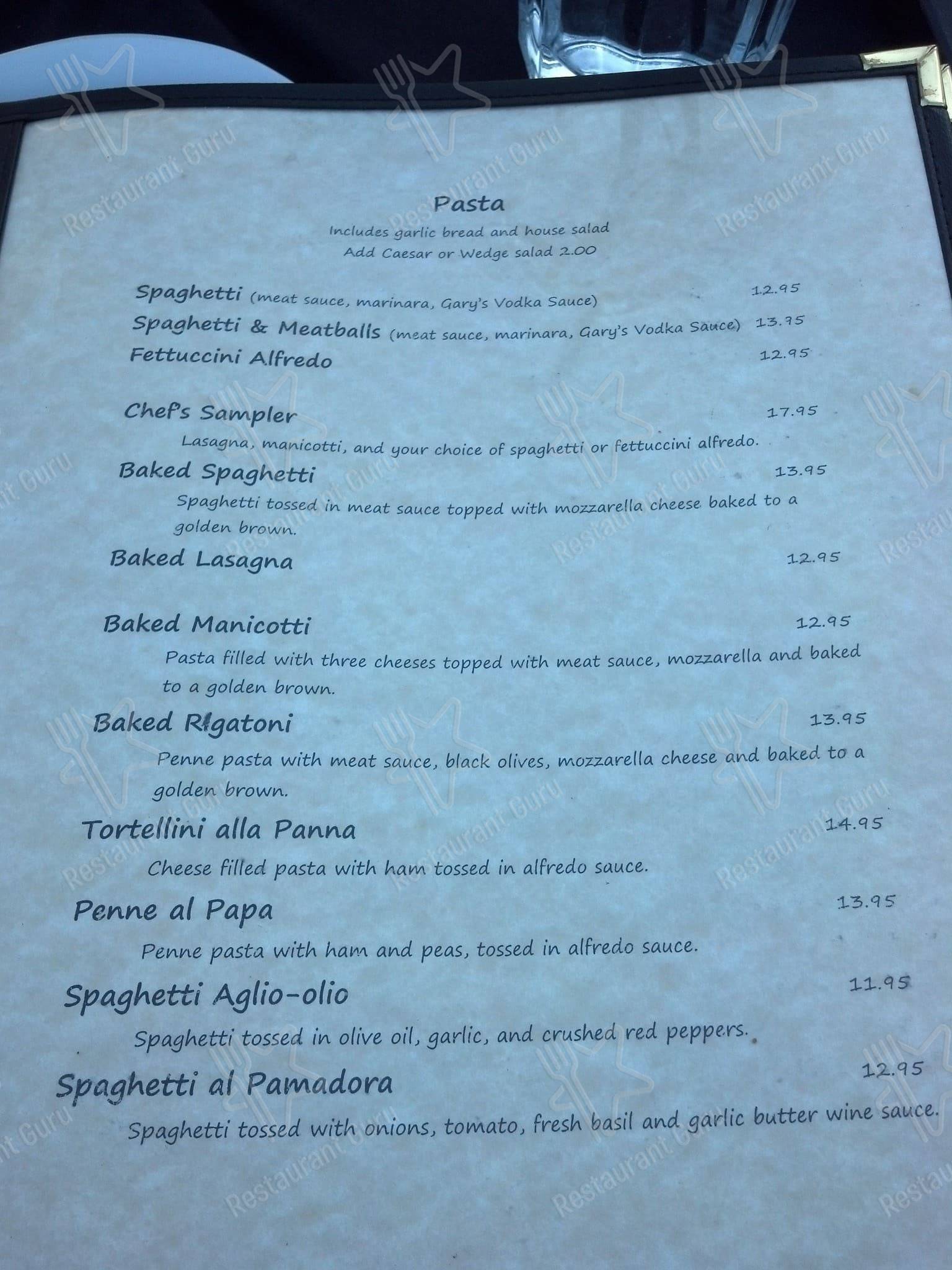 Menu at La Trattoria Italian Restaurant, Greenwood