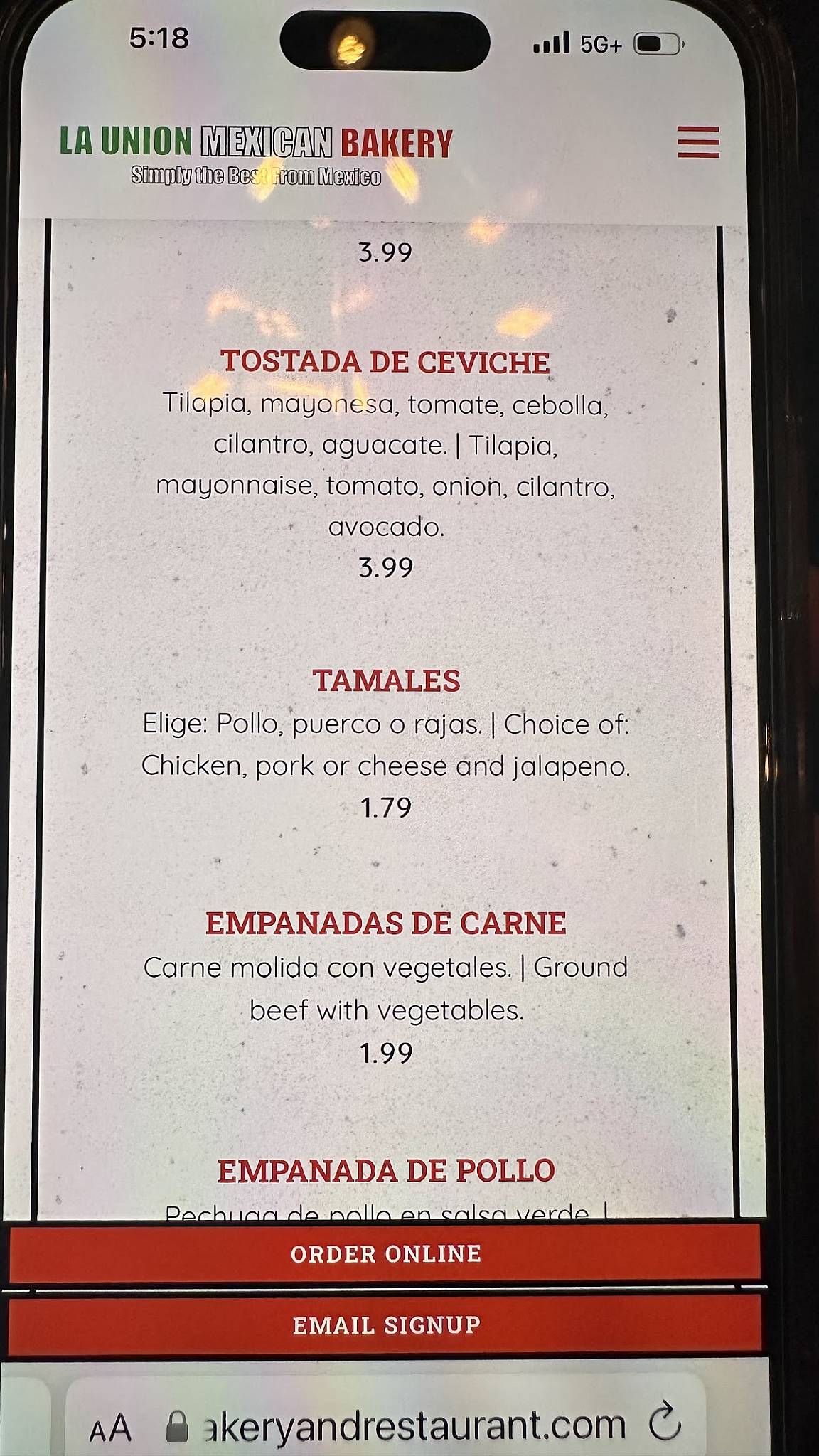 Menu at La Union Mexican Bakery & Restaurant, Coral Springs