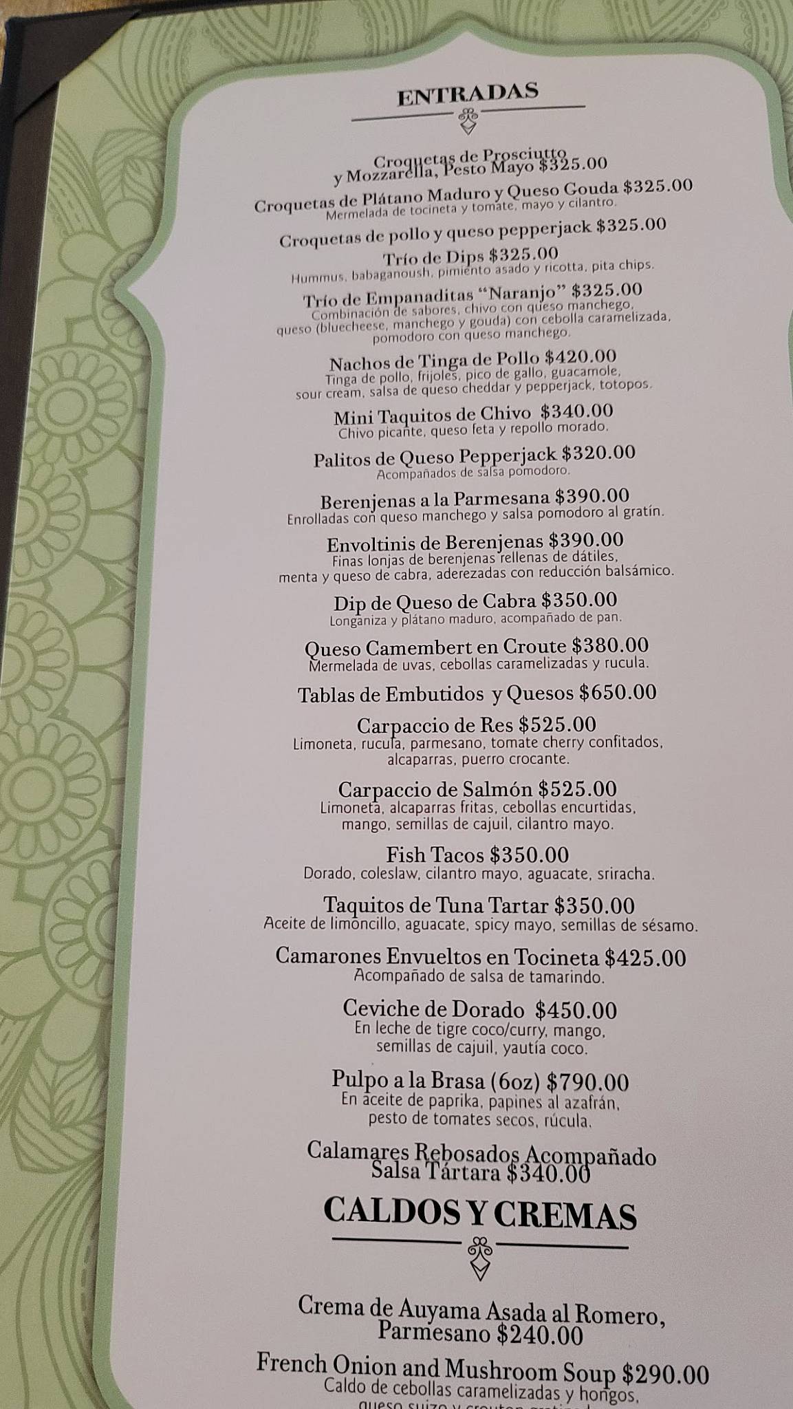 Carta de Shia Restaurant, Concepción de La Vega