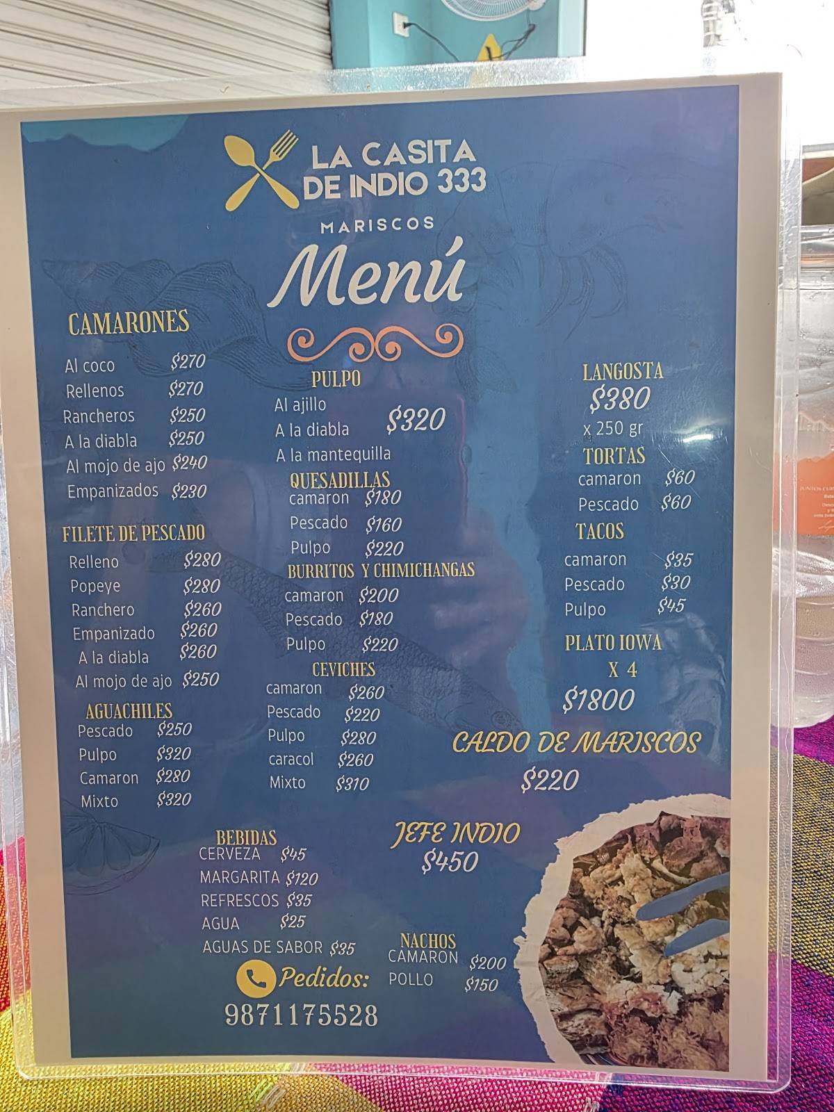Menu at La casita de Indio 333 restaurant, San Miguel de Cozumel, 20 av ...