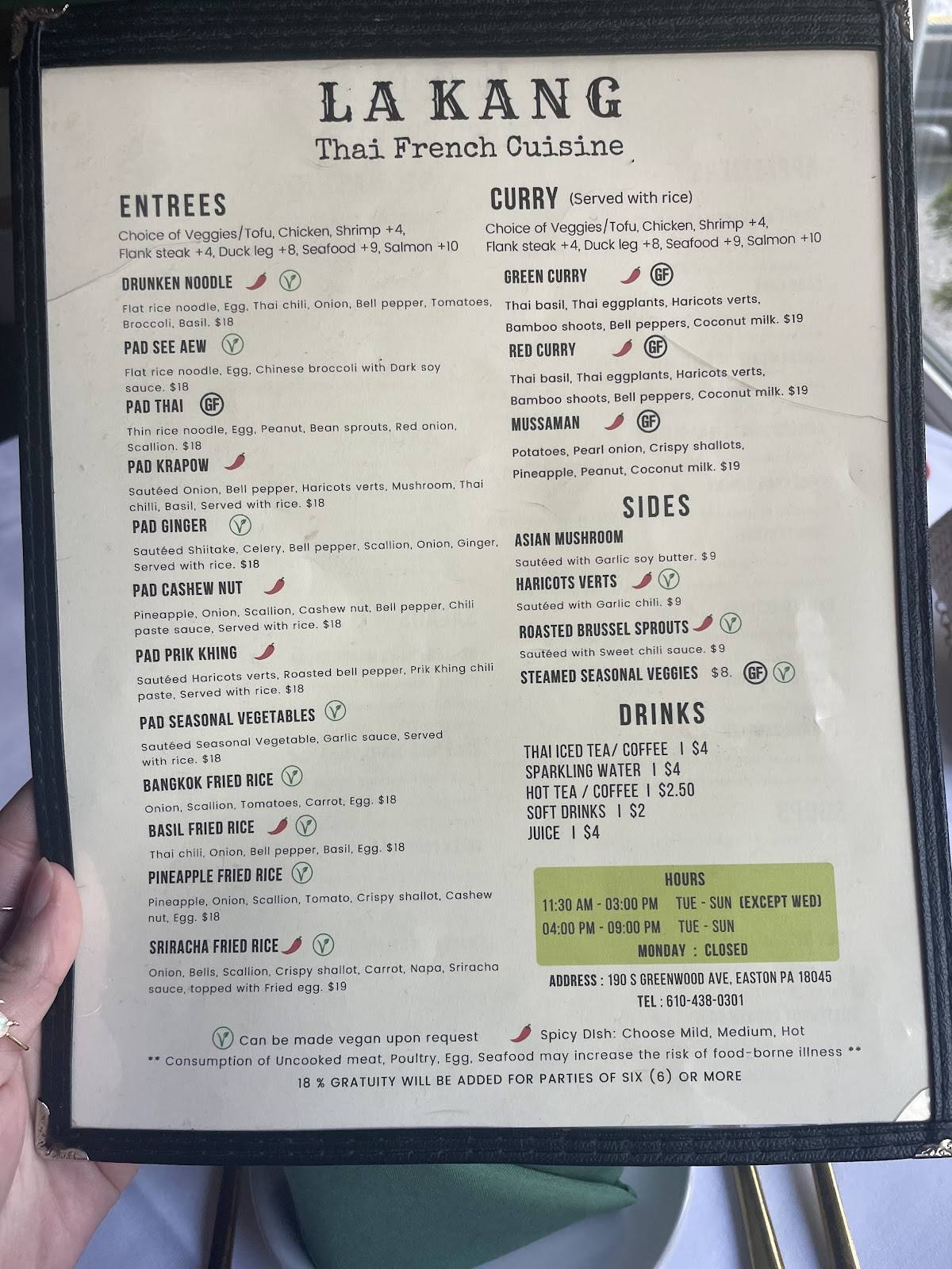 Menu at La Kang Thai French Cuisine restaurant, Easton