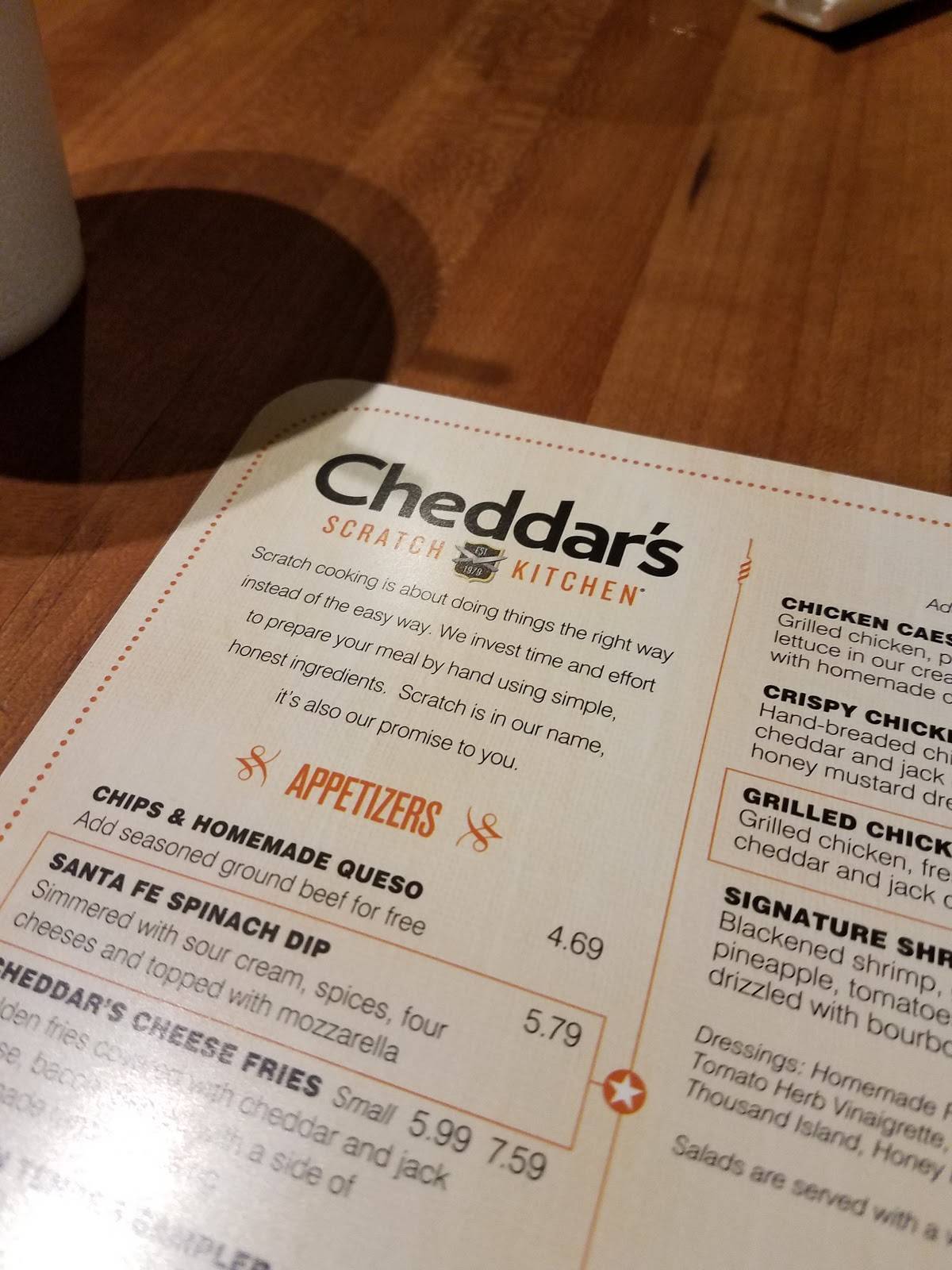 Menu at Cheddar's Scratch Kitchen restaurant, Lafayette