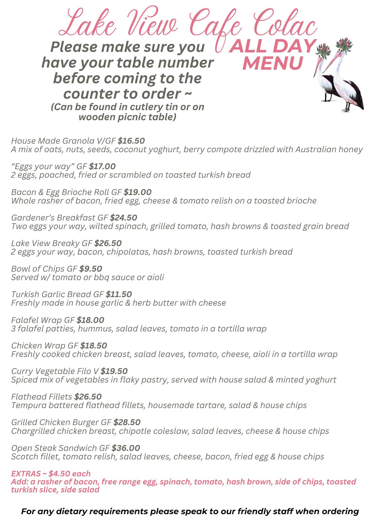 Menu at Lake View Cafe Colac, Colac