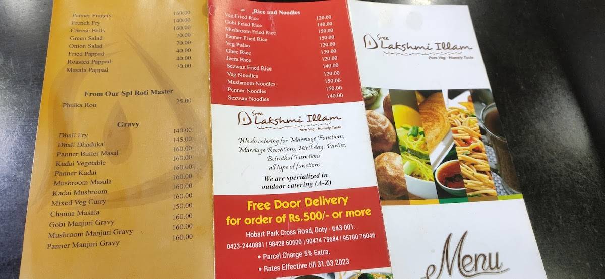 Menu at Lakshmi Illam Restaurant, Ooty