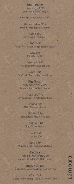 Menu at Lampara restaurant, Makati