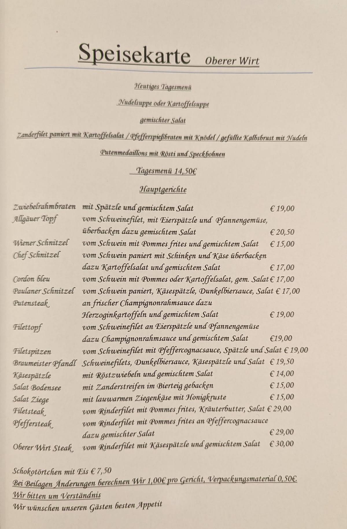 Speisekarte von Landgasthof Probst restaurant, Weil