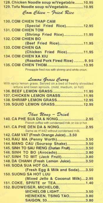 Menu at Lang Van restaurant, Charlotte
