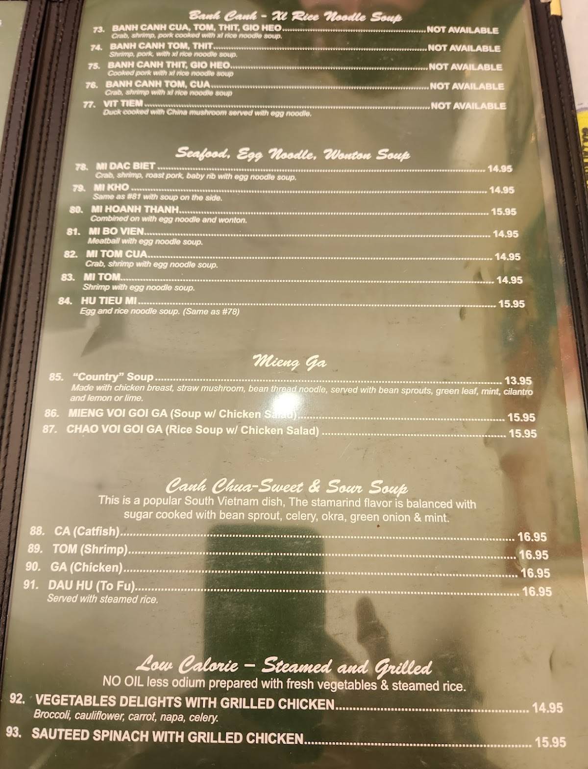 Menu at Lang Van restaurant, Charlotte