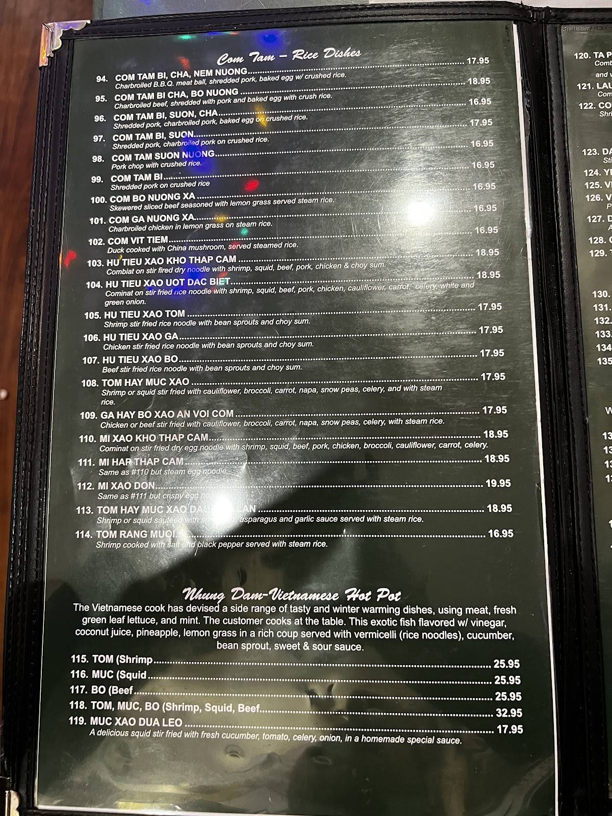Menu at Lang Van restaurant, Charlotte