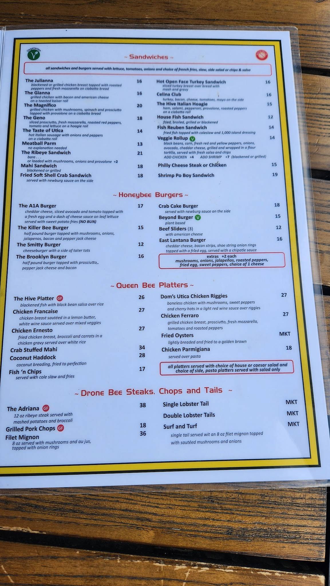 Menu at The Hive Waterfront Restaurant & Tiki, Lantana