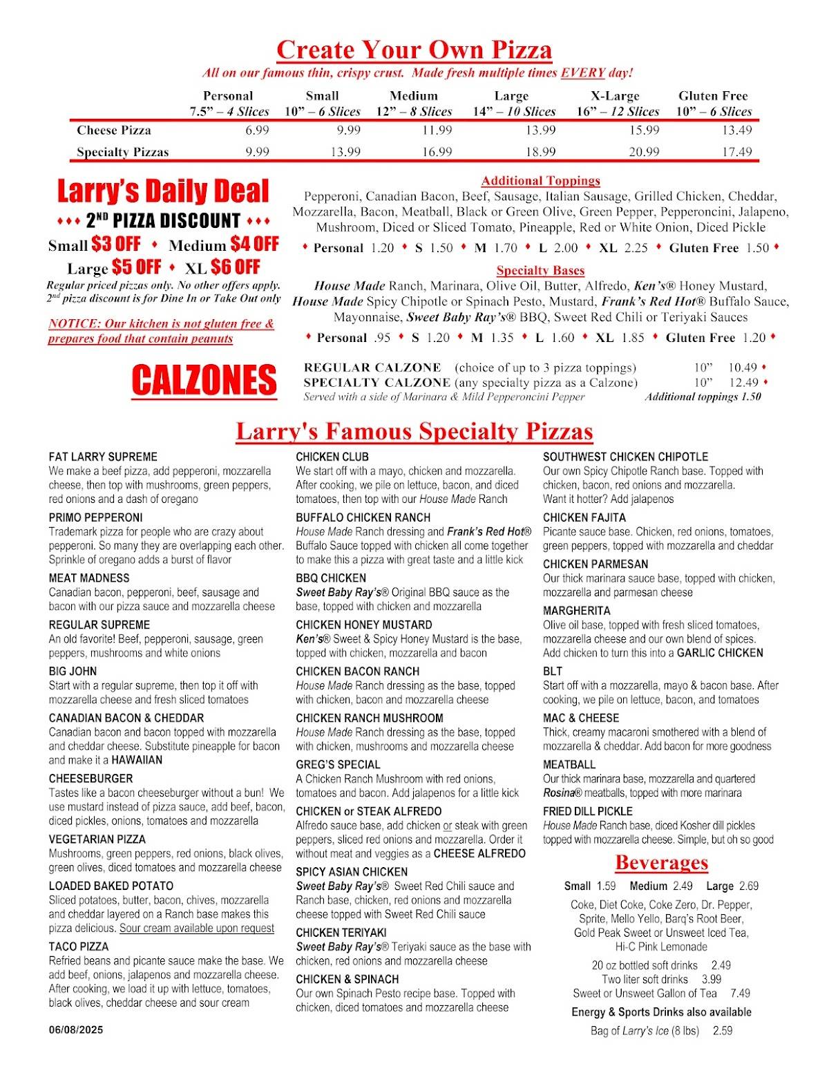 Menu at Larry's Pizza of LR pizzeria, Little Rock, 801 S Bowman Rd