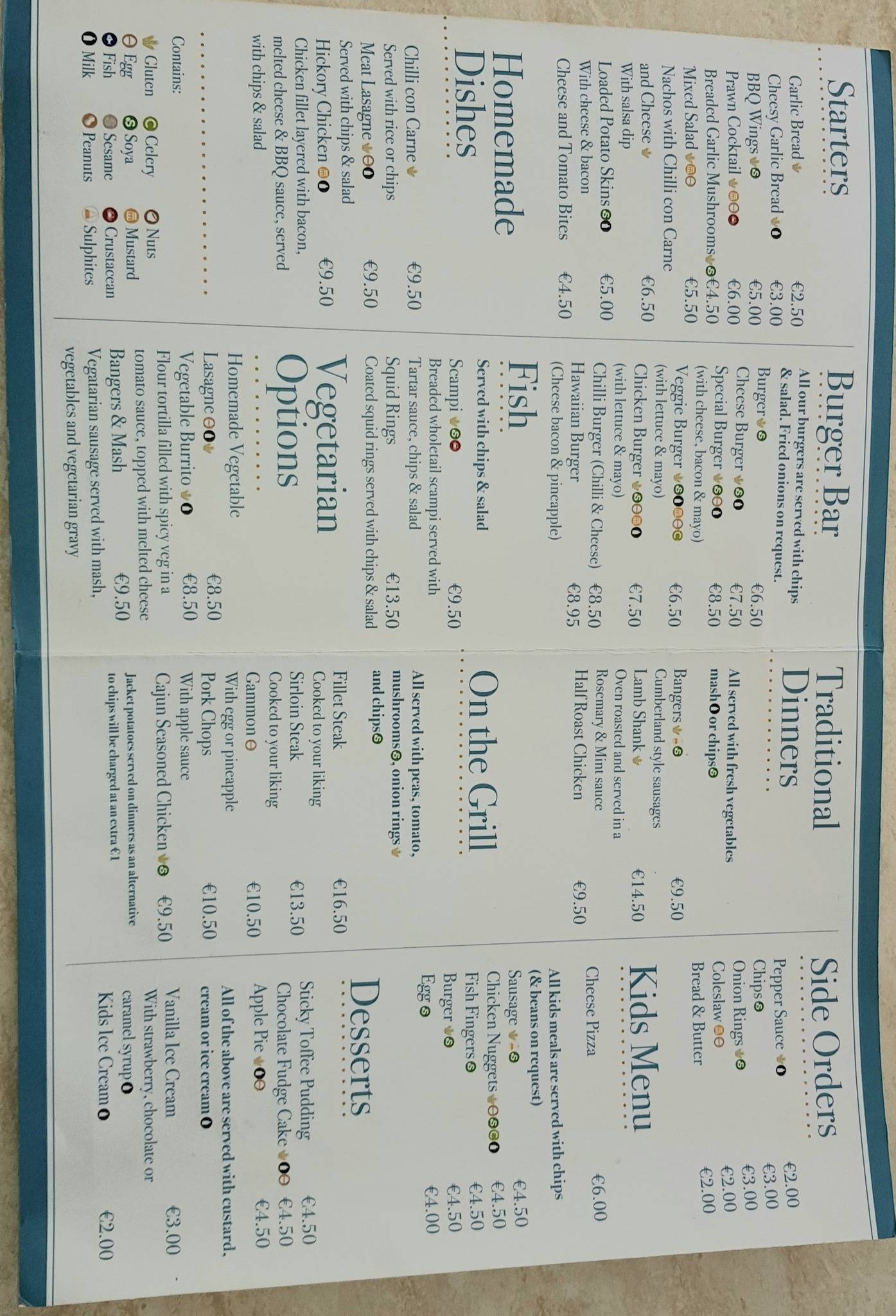 Menu at Las Brisas Restaurant, Playa Blanca