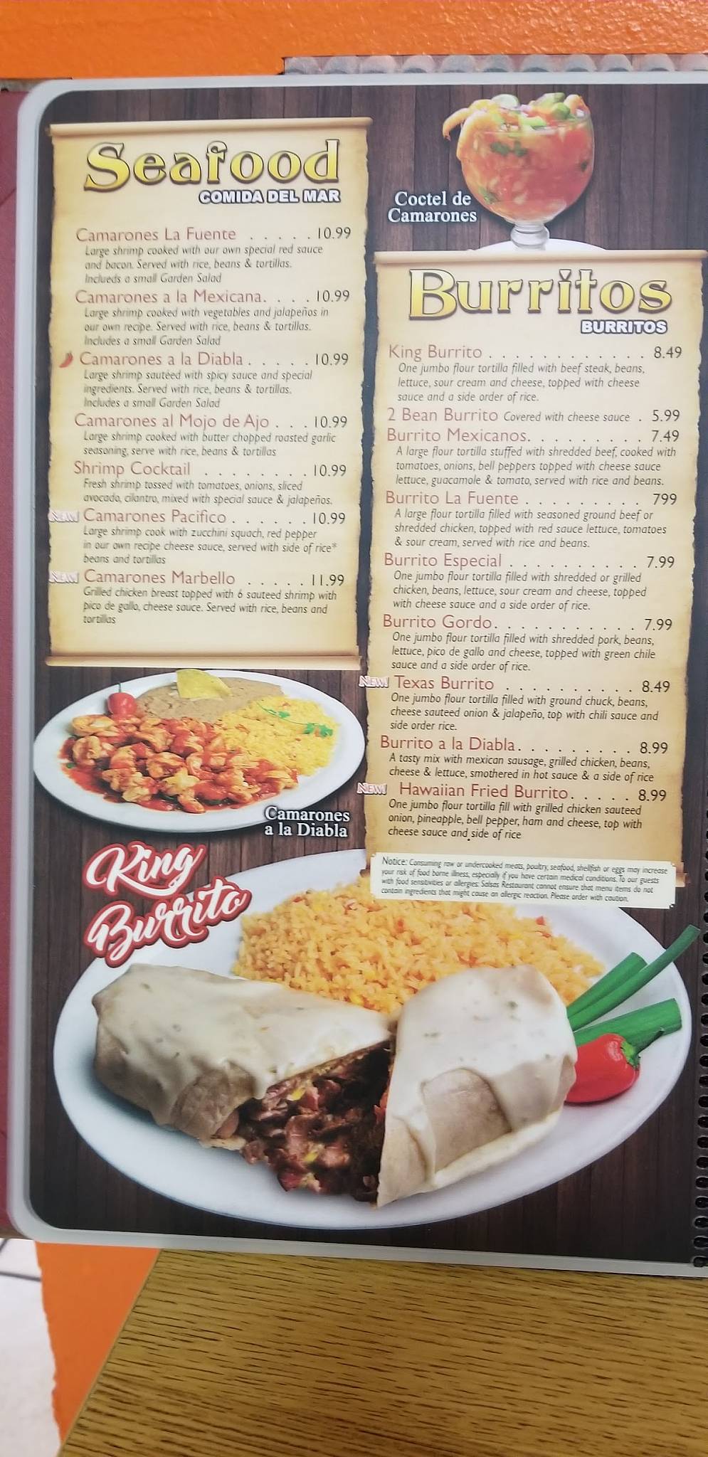 Menu at Las Fuentes Mexican Restaurant, Wagoner
