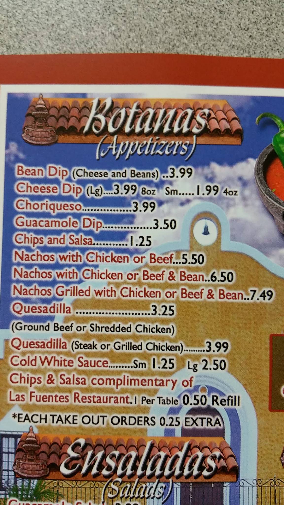 Menu at Las Fuentes Mexican Restaurant, Wagoner