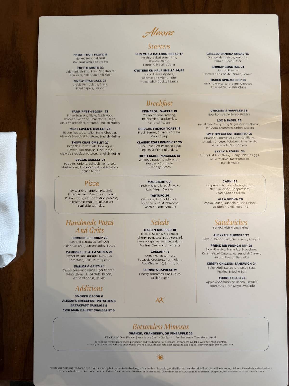 Menu at Alexxa's pub & bar, Las Vegas