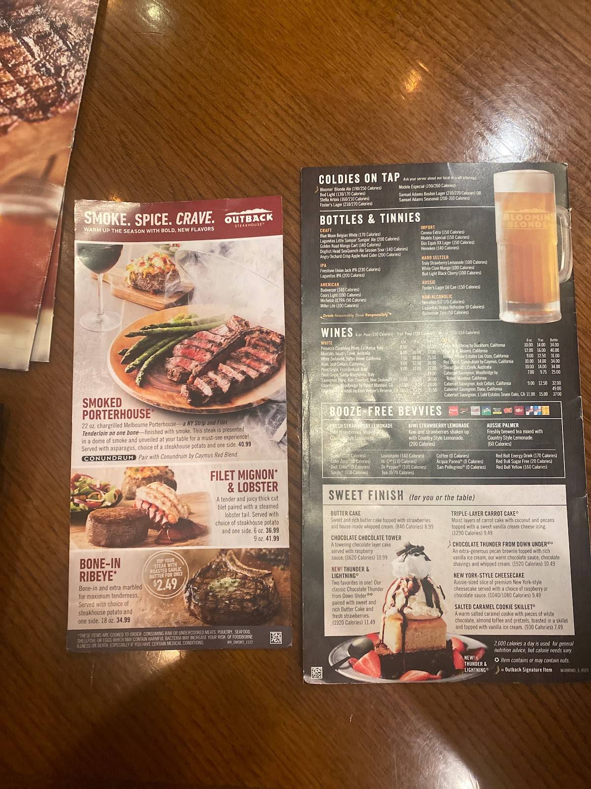 Menu at Outback Steakhouse, North Las Vegas, W Craig Rd