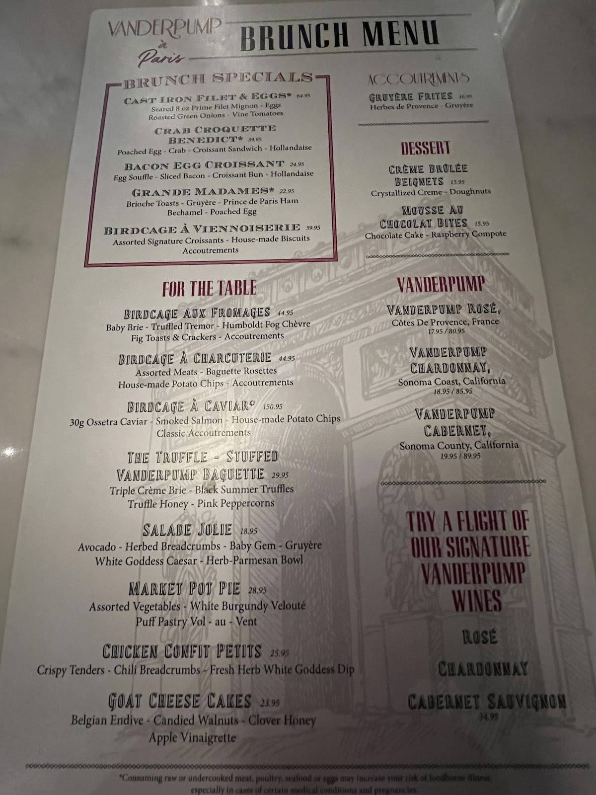 Menu at Vanderpump à Paris pub & bar, Las Vegas