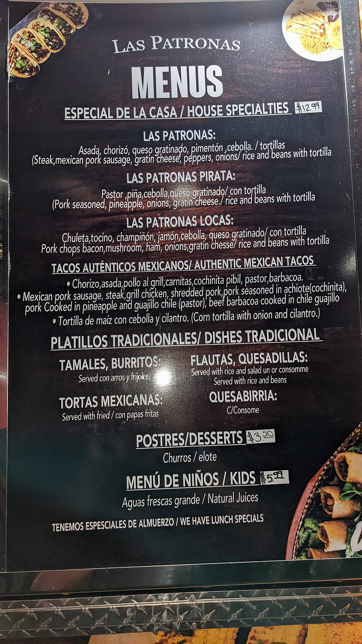 Carta del restaurante Las patronas Food Truck, Winter Park