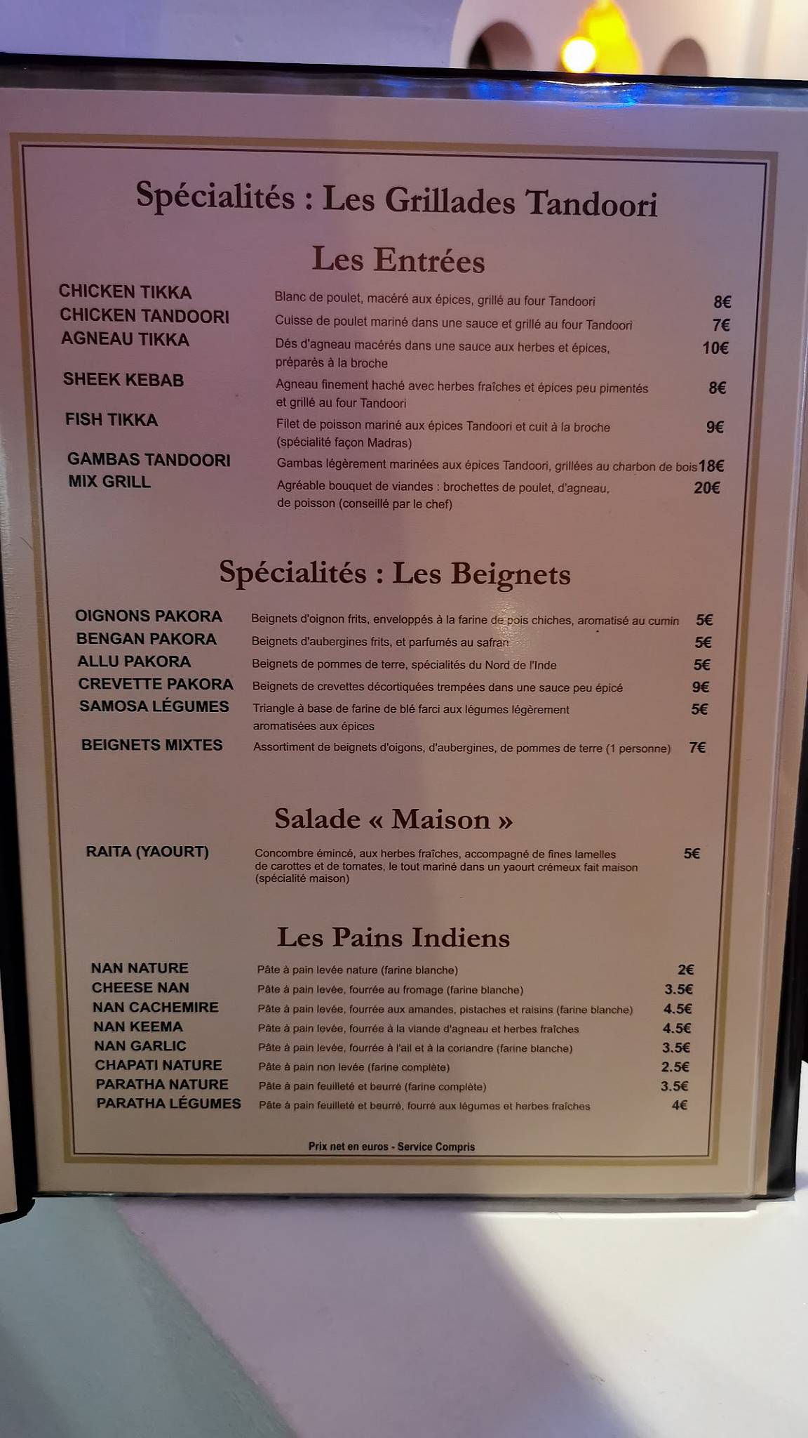 Menu au Restaurant Agra Laval, Laval
